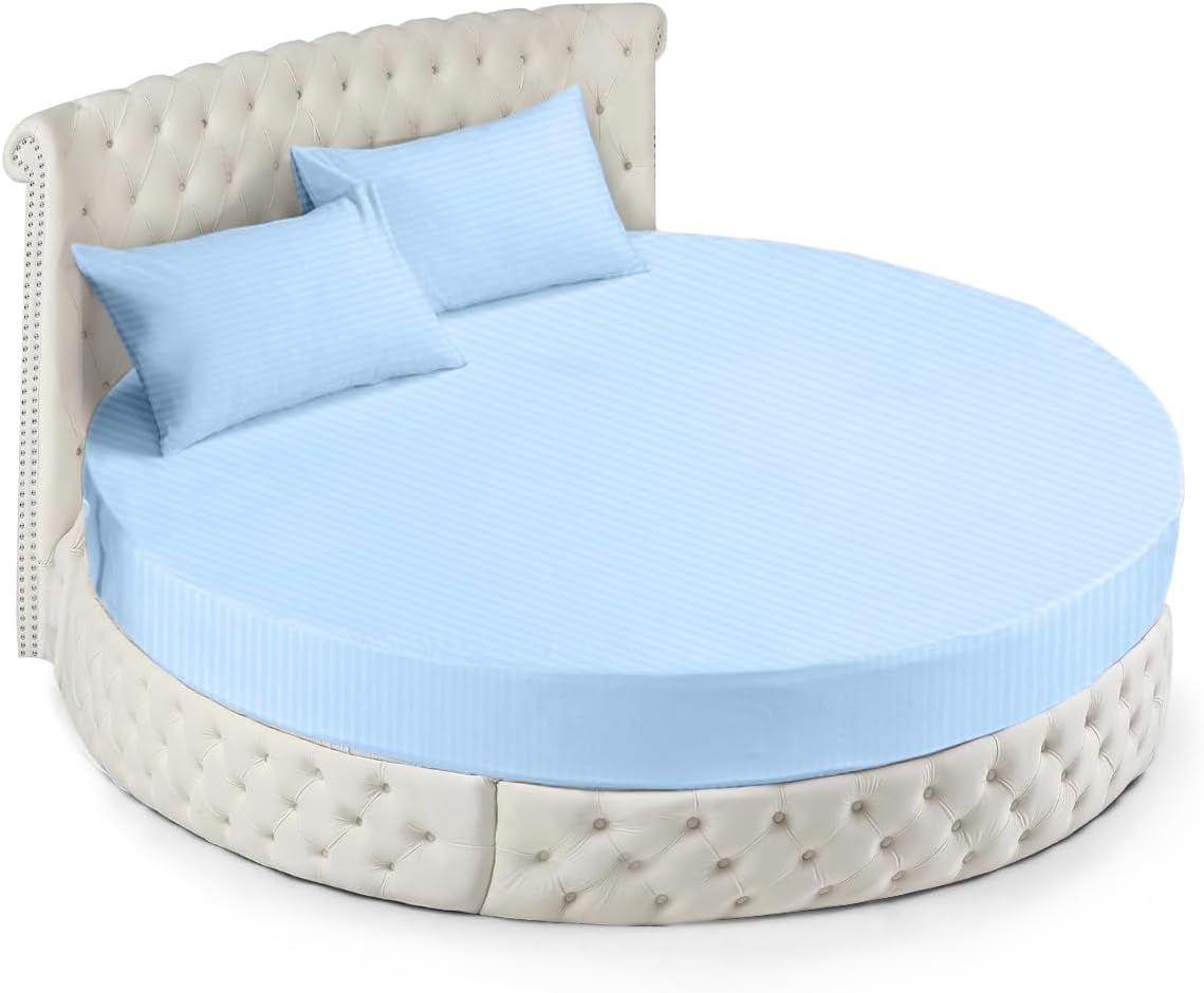 500-TC Egyptian Cotton Queen Round Bed Sheet Set – Fits 84" Diameter ...