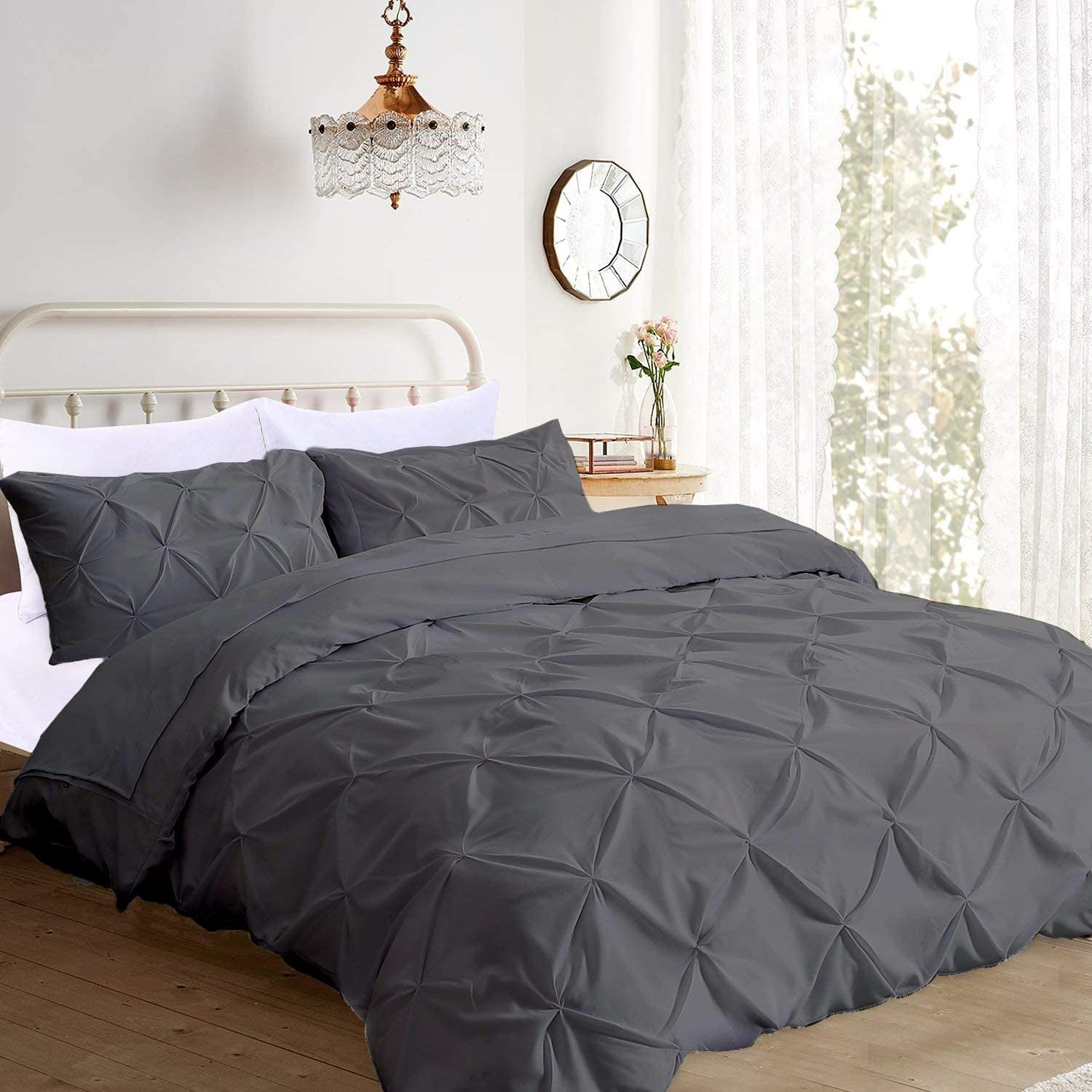 500-Thread Count 100% Egyptian Cotton Pinch Pleated Pintuck Design 3pc ...