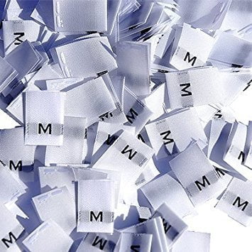 500 WOVEN CLOTHING LABELS WHITE WITH BLACK LETTERING ~ SIZE TAGS WHITE ...