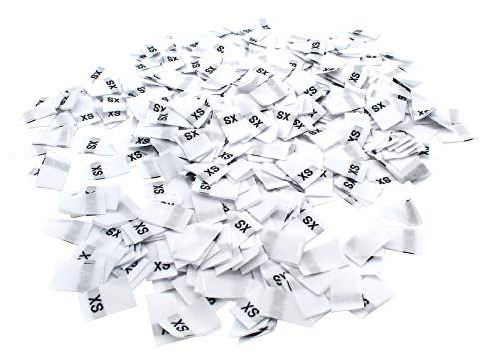 500 WOVEN CLOTHING LABELS WHITE WITH BLACK LETTERING ~ SIZE TAGS WHITE ...