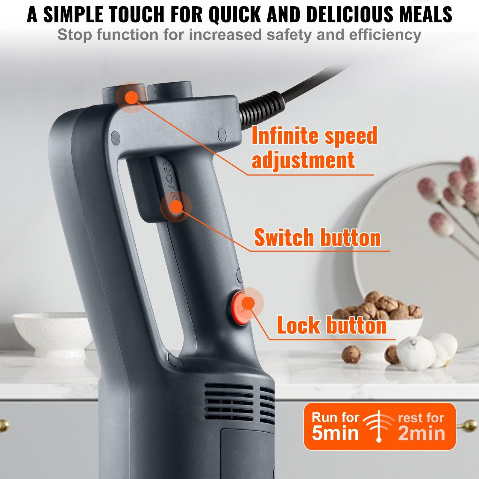 500 Watt Heavy Duty Commercial Immersion Blender, Hand Mixer with 304 ...