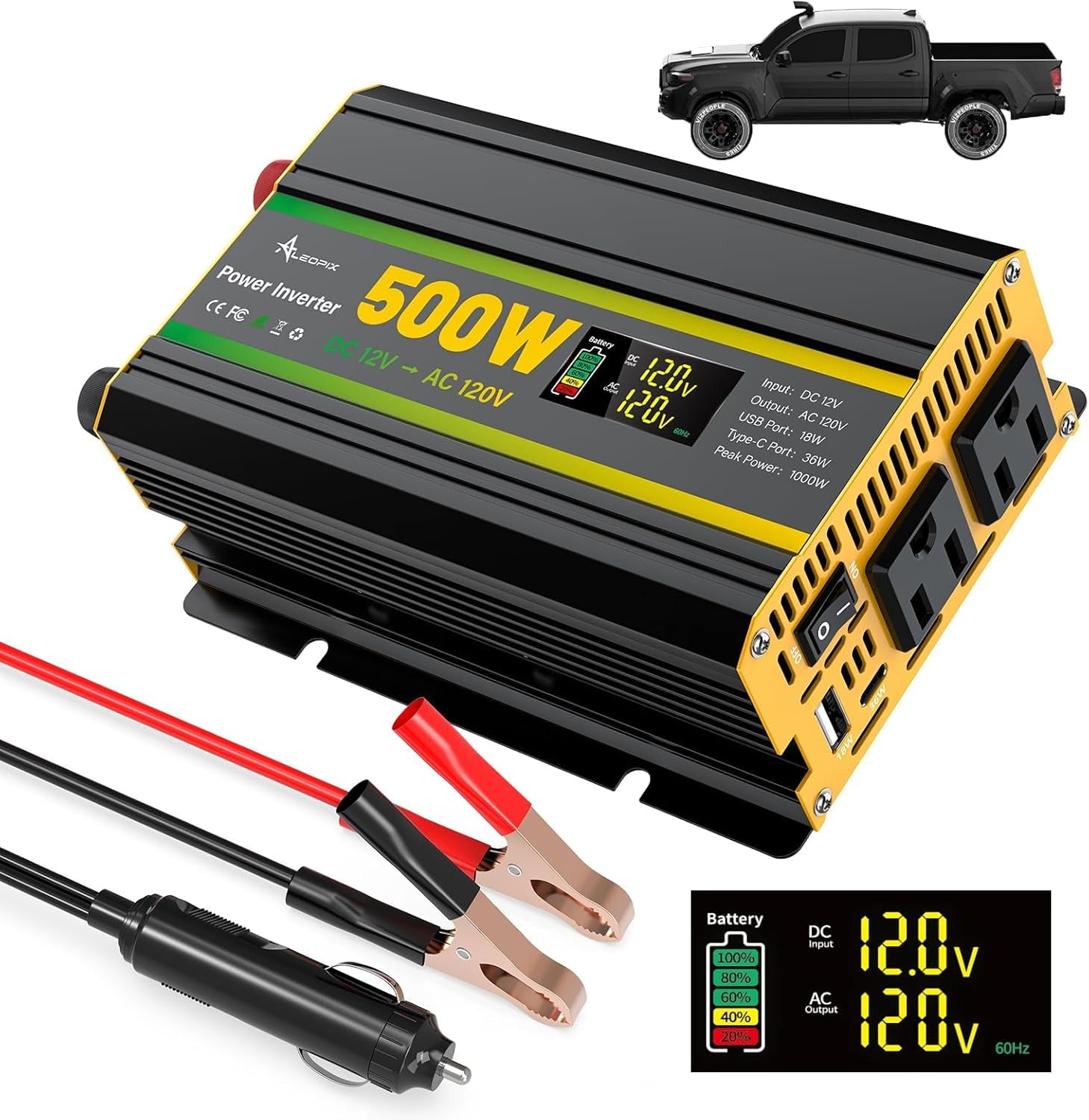 500 Watt Power Inverter for Vehicles, Car Power Inverter with 2 AC ...