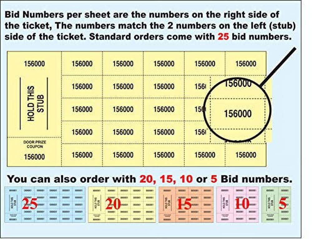 500 White Chinese Auction Tickets: ”Hold This Stub” - 25 Bid Numbers ...