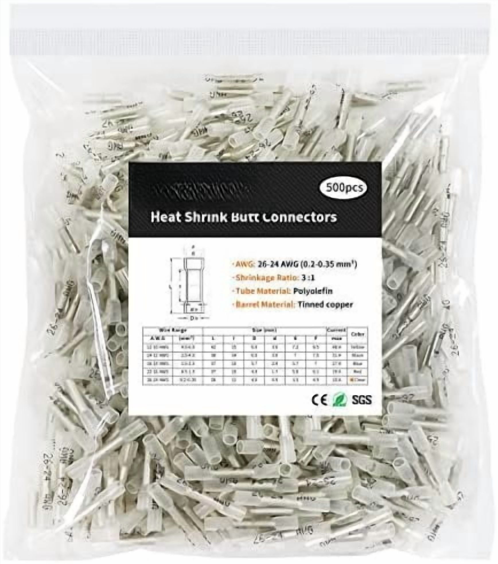 500 count 26-24 AWG Blue Heat Shrink Connectors, Marine Grade Insulated ...