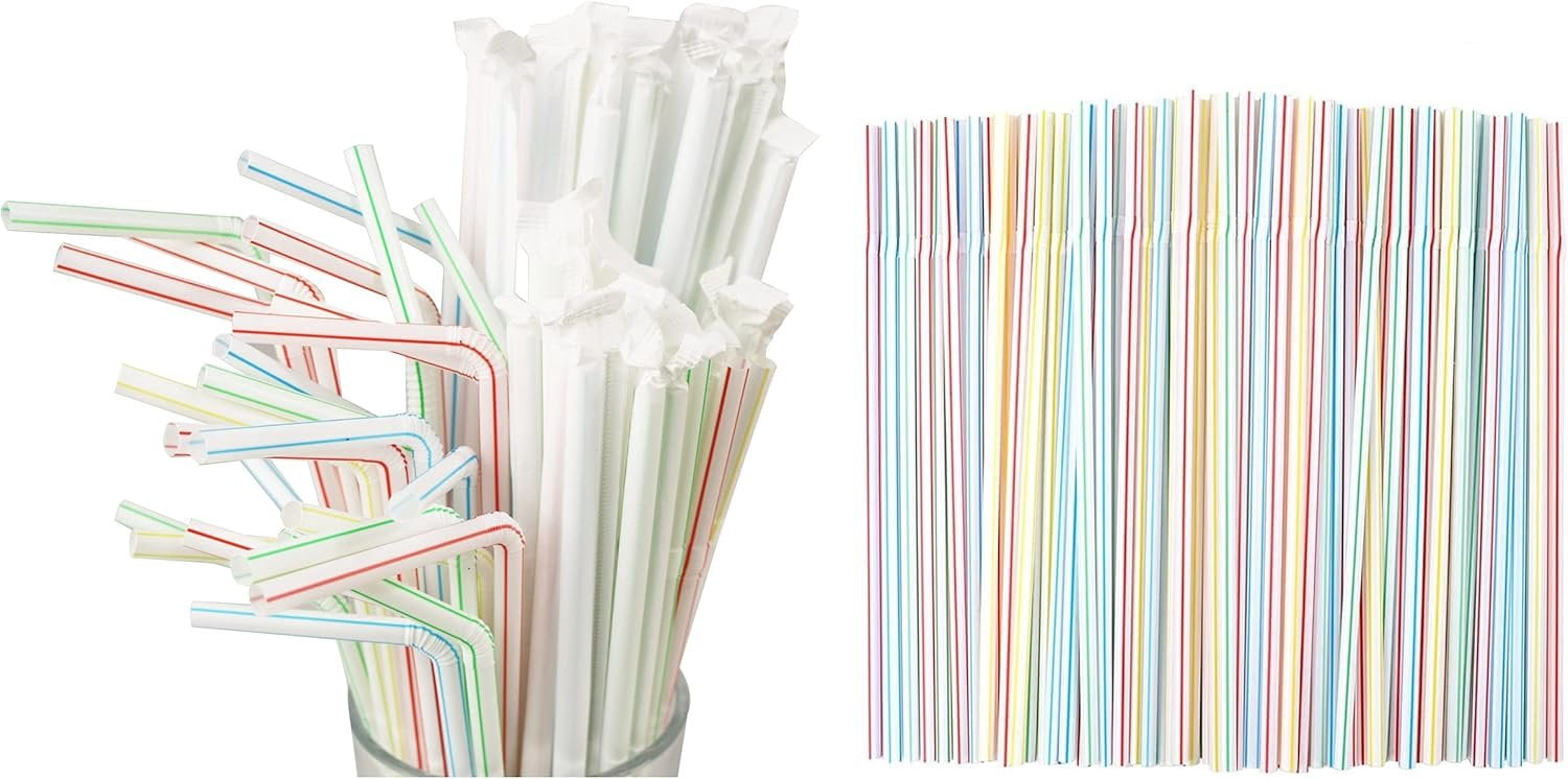 500 count 8.27 Inch Colorful Flexible Plastic Drinking Straws ...