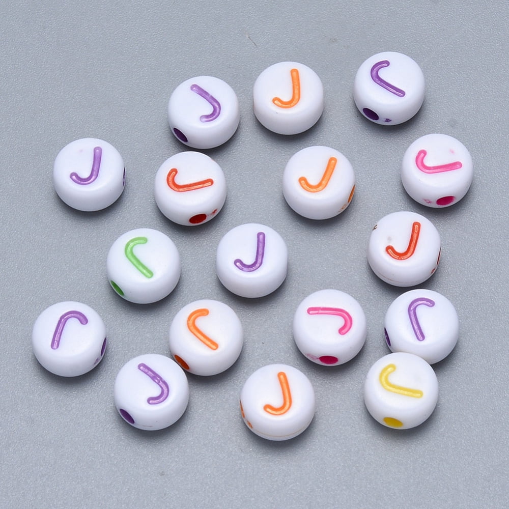 500 g Craft Acrylic Horizontal Hole Letter Beads Flat Round Mixed color ...