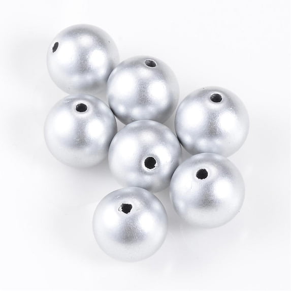 500 g Matte Style Spray Painted Acrylic Beads Round Silver 12mm Hole ...