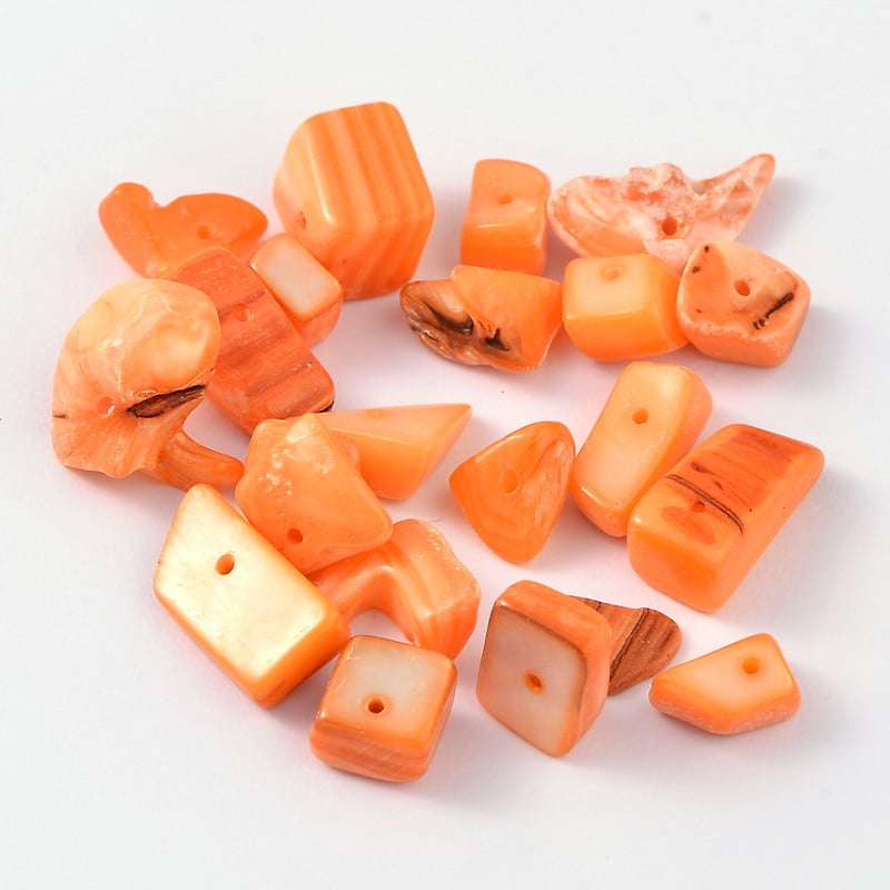 500 g Natural Freshwater Shell Chips Beads Shell Shards Dyed Orange 8 ...