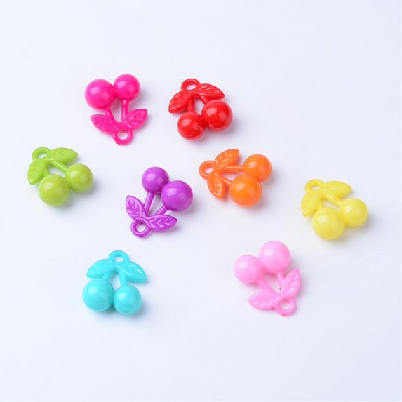500 g Opaque Acrylic Pendants Cherry Mixed Color 25.5x20.5x11mm Hole: 3 ...