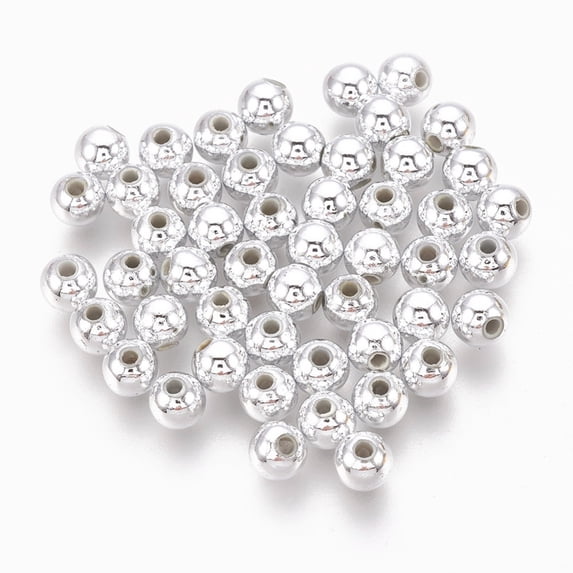 500 g Plastic Beads Eco-Friendly Electroplated Beads Round Silver ...
