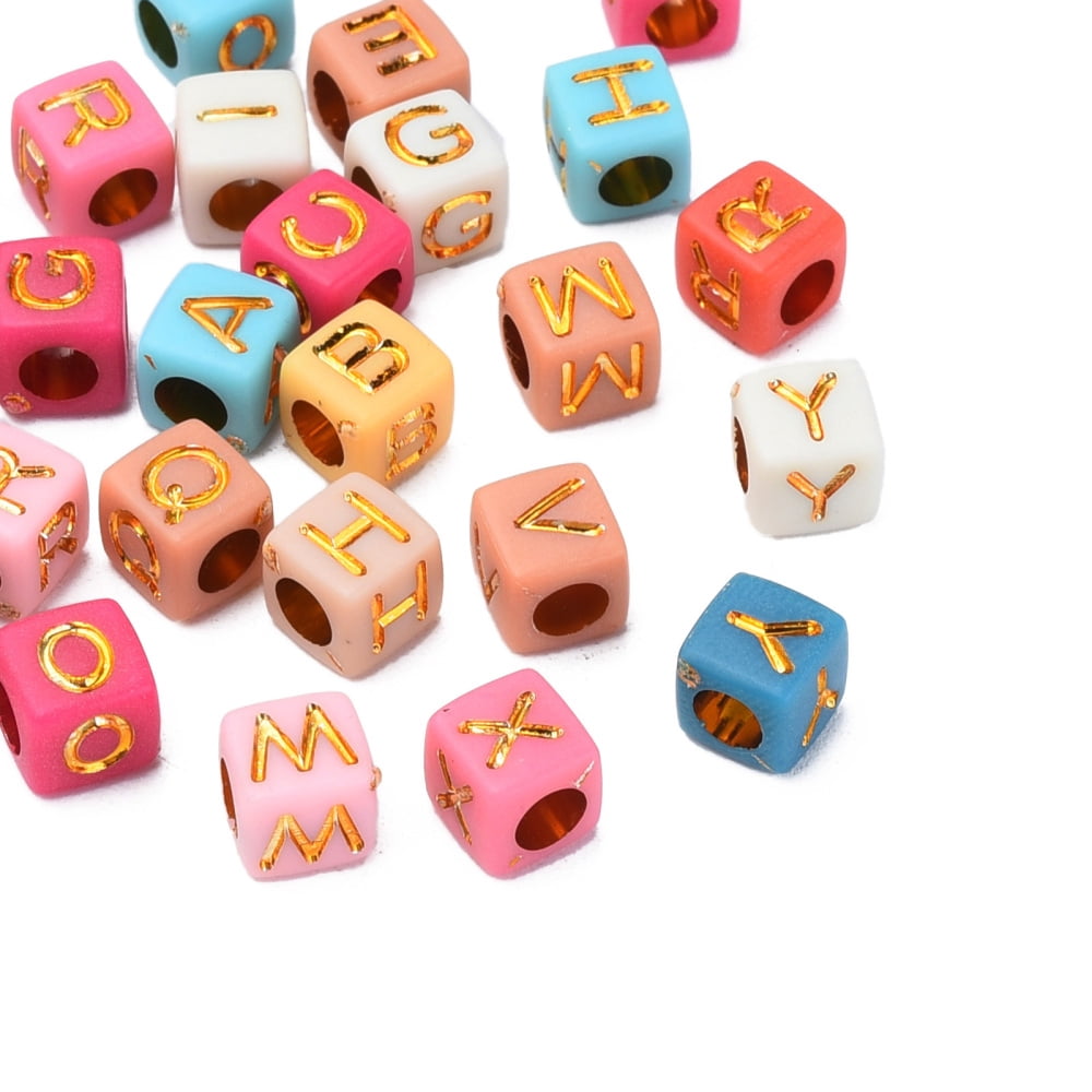 500 g Plating Acrylic Beads Golden Metal Enlaced Horizontal Hole Cube ...