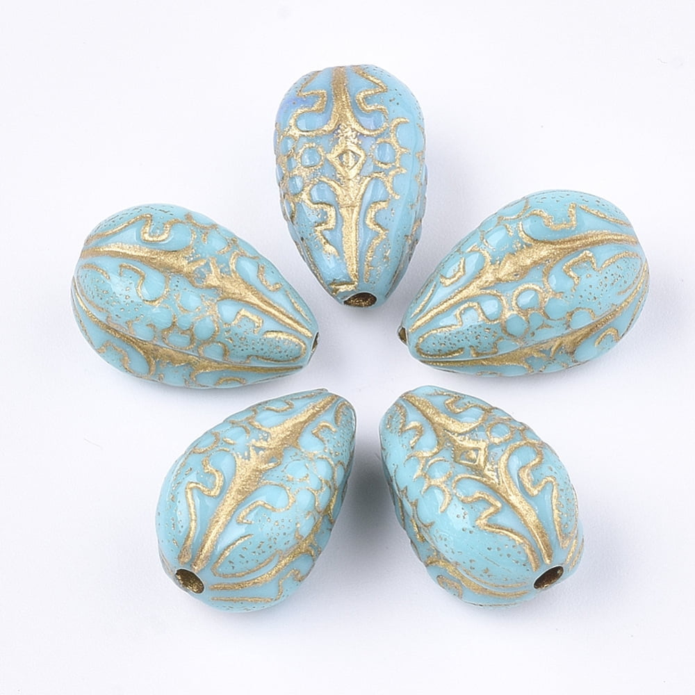 500 g Plating Acrylic Beads Metal Enlaced teardrop Turquoise 18 ...
