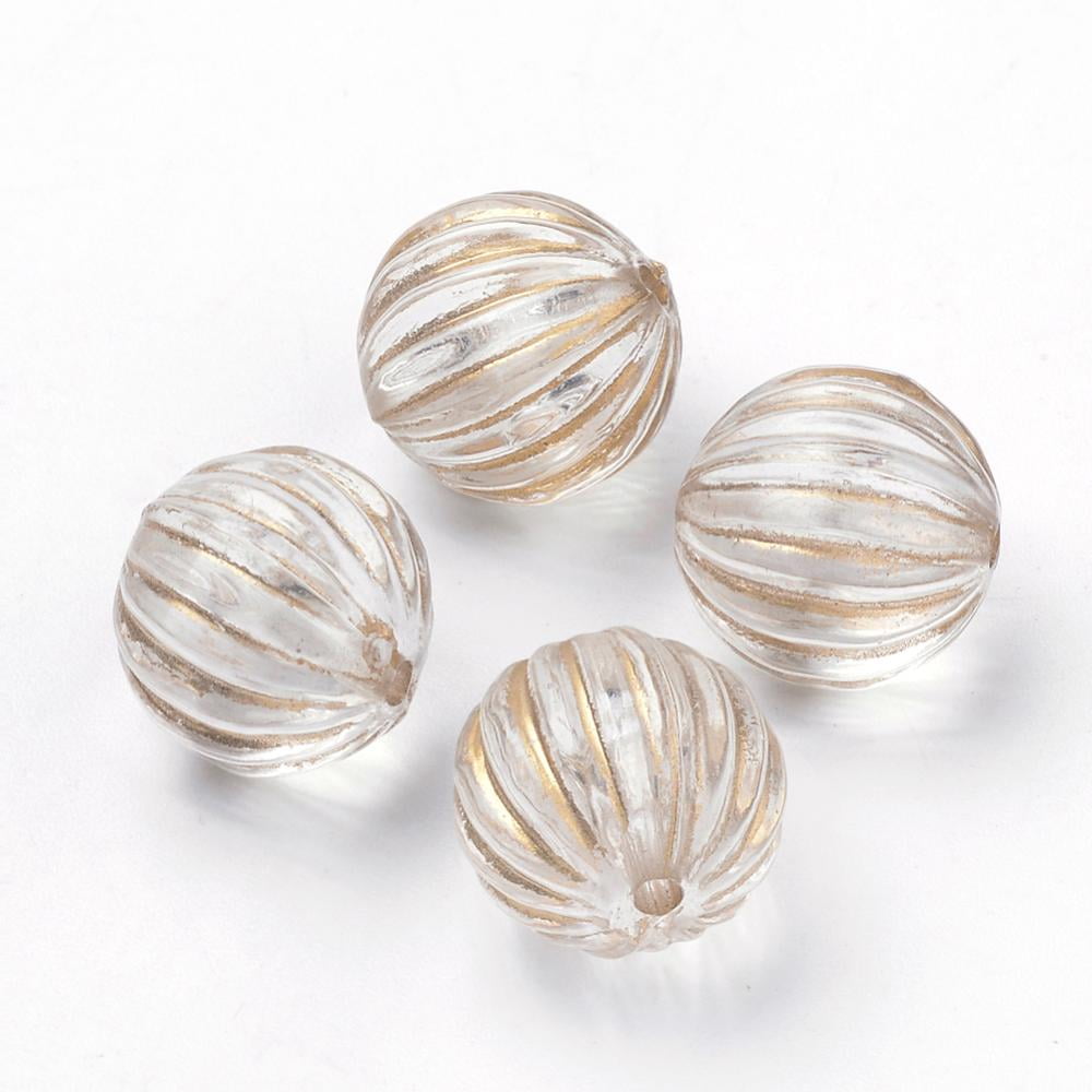 500 g Plating Transparent Acrylic Beads Golden Metal Enlaced Corrugated ...