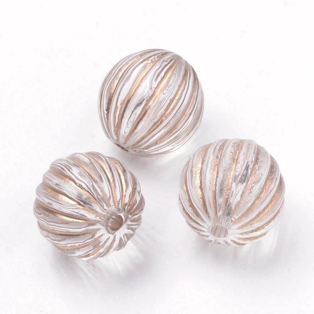 500 g Plating Transparent Acrylic Beads Golden Metal Enlaced Corrugated ...