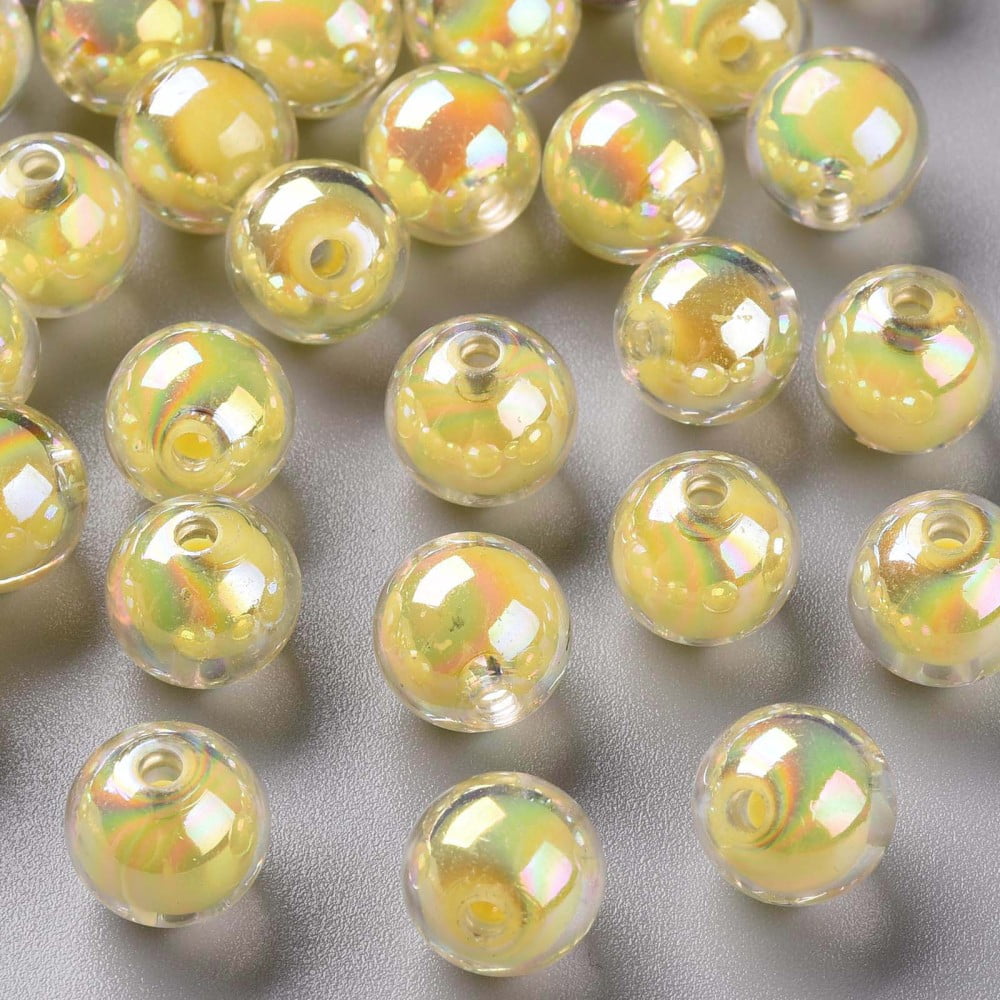 500 g Transparent Acrylic Beads Bead in Bead AB Color Round Yellow 11 ...