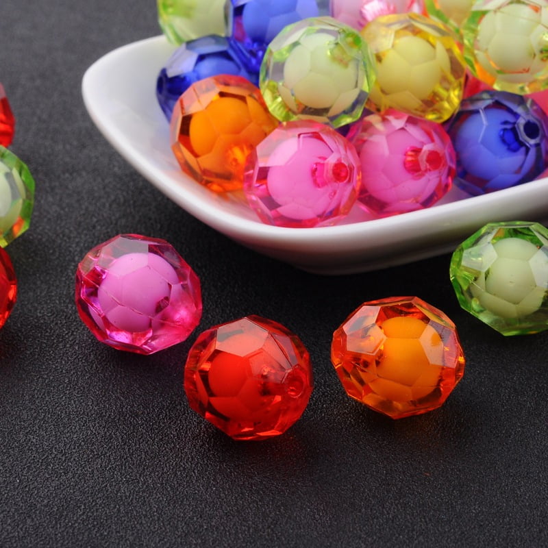 500 g Transparent Acrylic Beads Bead in Bead Faceted Round Mixed color ...