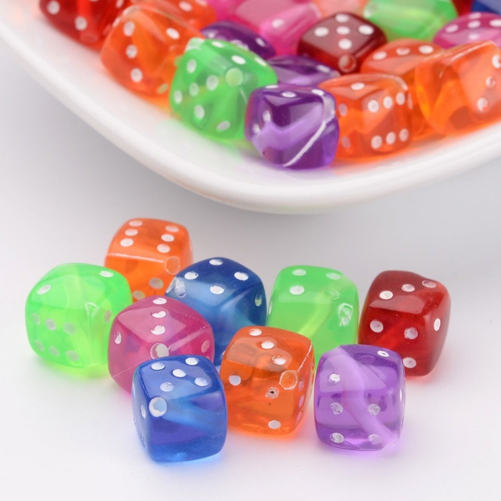 500 g Transparent Acrylic Beads Dice Mixed color 10x10x10mm Hole: 1.4mm ...