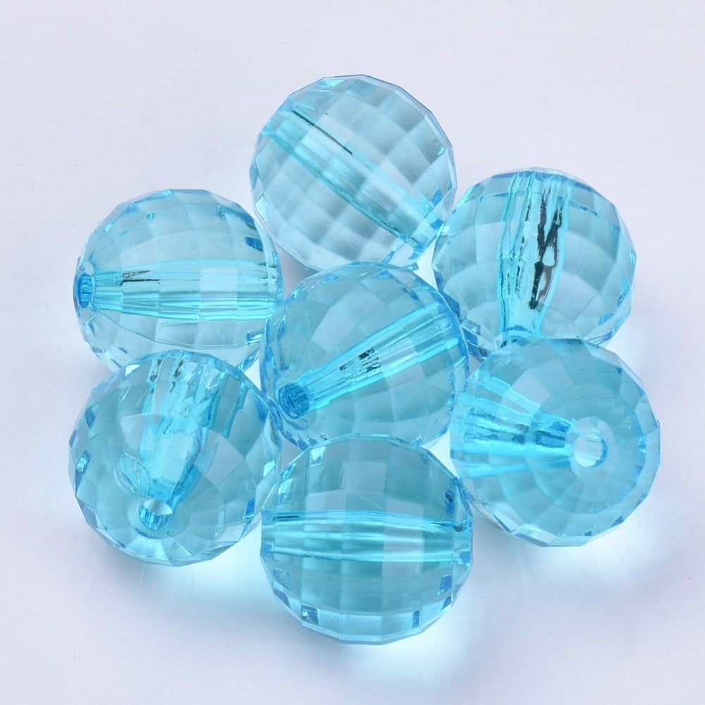 500 g Transparent Acrylic Beads Faceted Round Deep Sky Blue 20x19.5mm ...