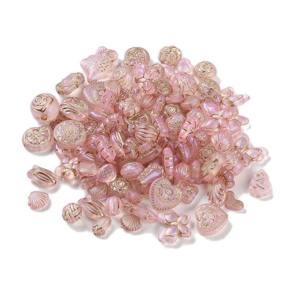 500 g Transparent Acrylic Beads Metal Enlaced Mixed Shapes Pearl Pink 7 ...