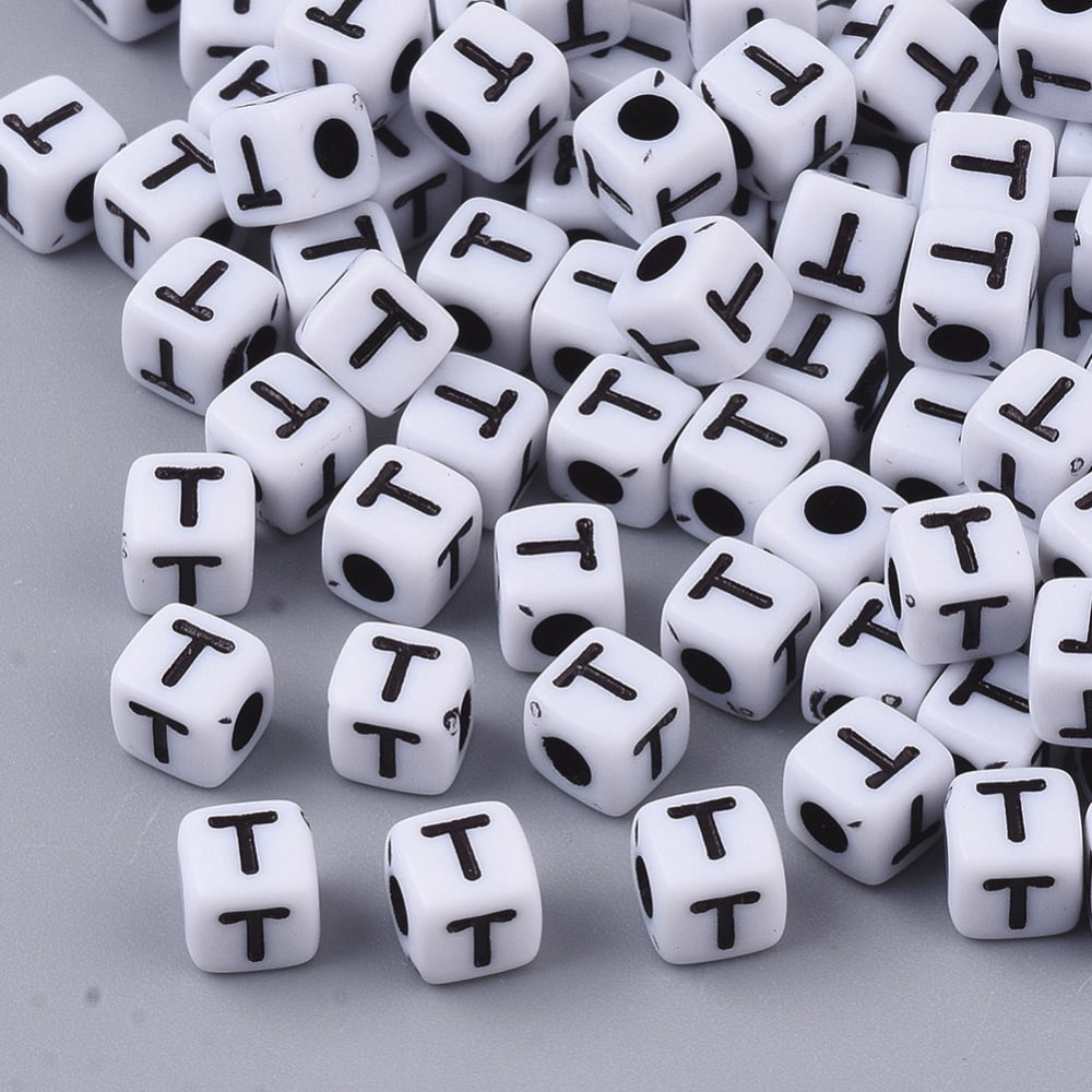 500 g White Opaque Acrylic Beads Horizontal Hole Cube with Black ...