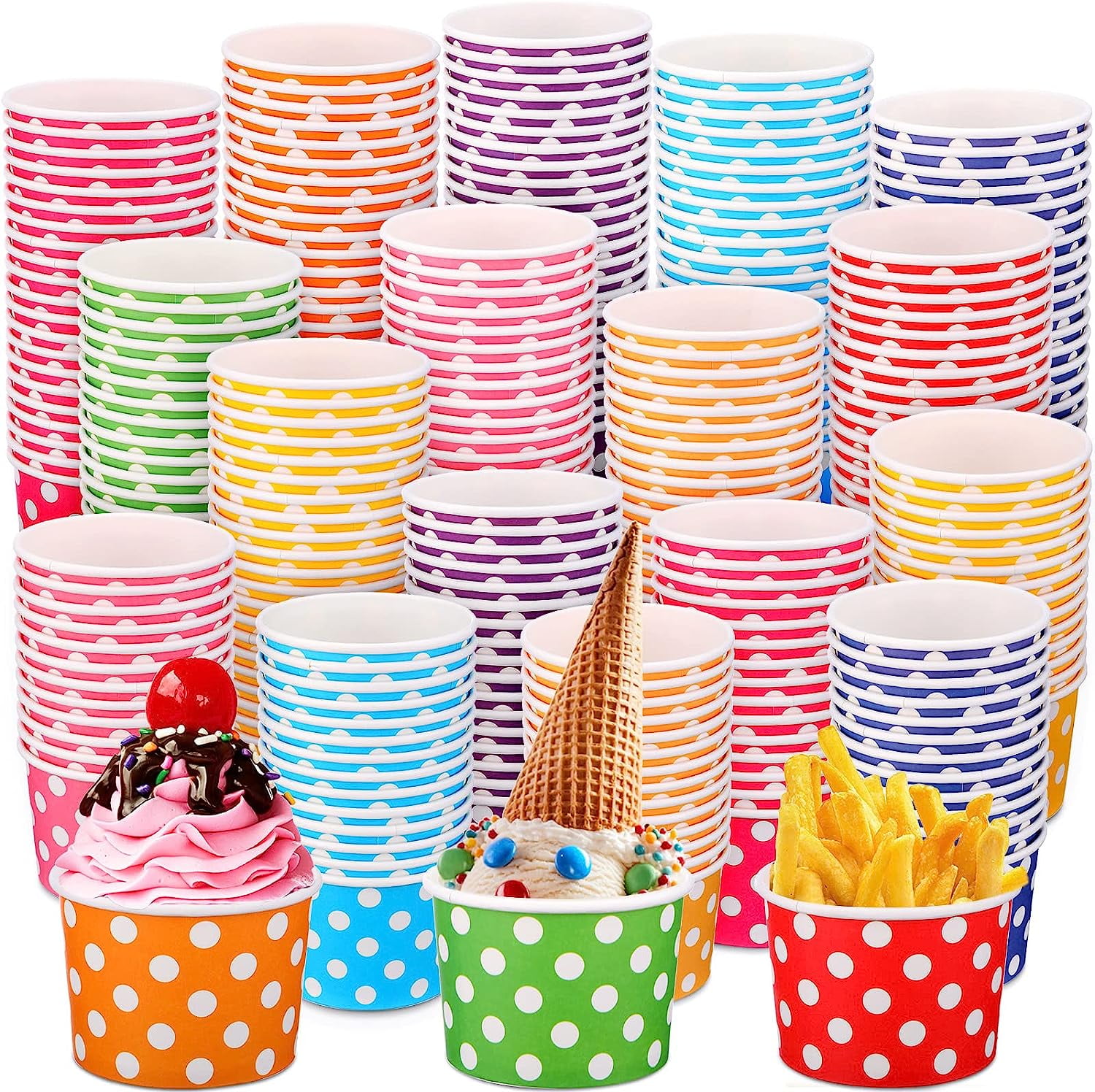 500 ice cream cups disposable multicolored paper snack dessert cups ...