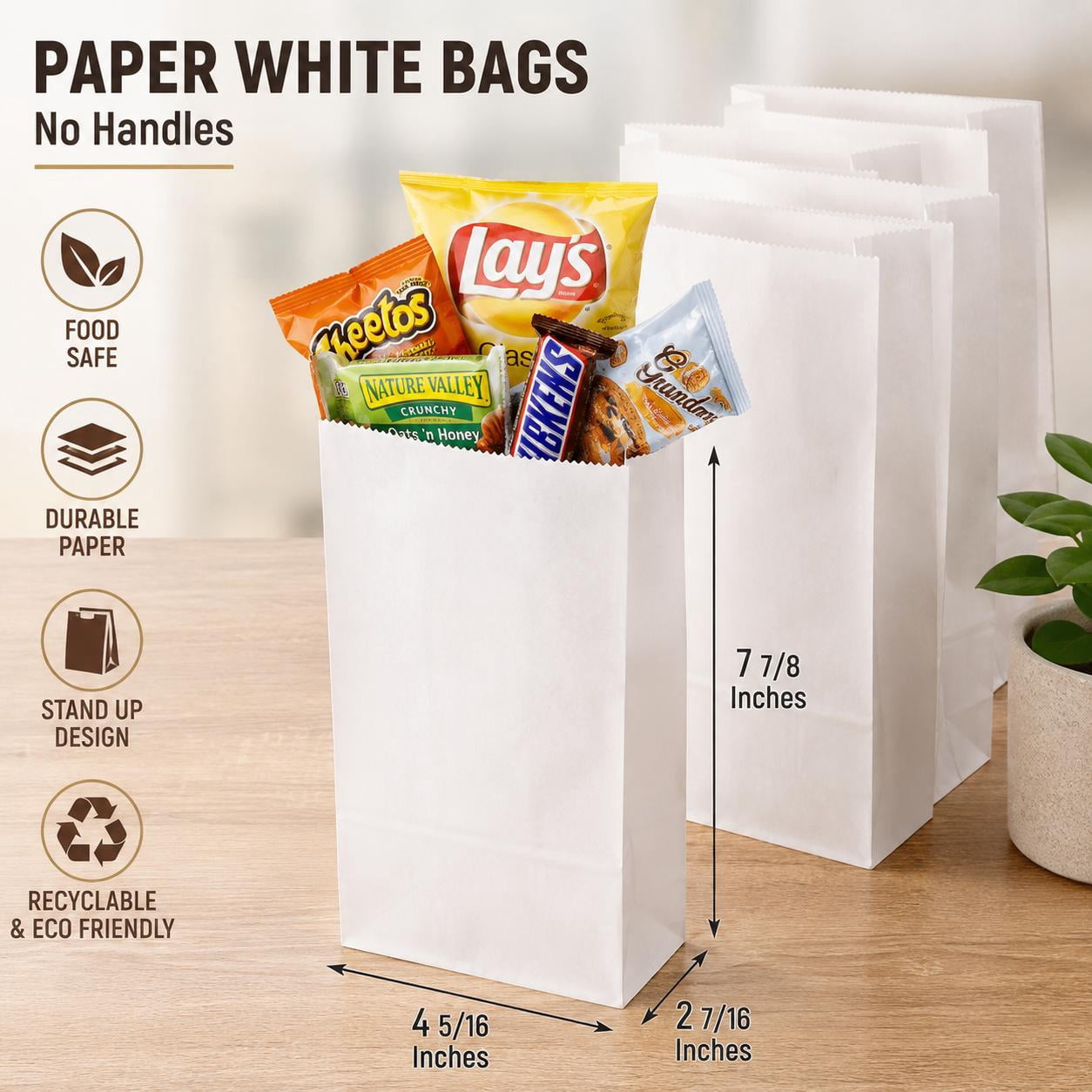 500 pack 2 Lb White Lunch Paper Bags Eco Friendly Small Bags #2 Bakery ...
