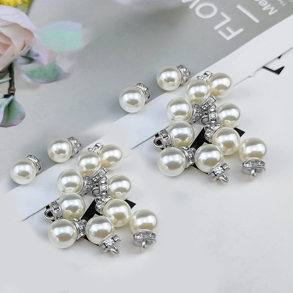500 pc ABS Plastic Imitation Pearl Charms with Resin Rhinestone Round ...