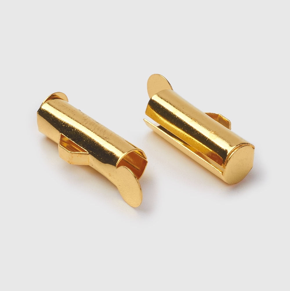 500 pc Brass Slide On End Clasp Tubes Slider End Caps Golden 13.5x4.5mm ...