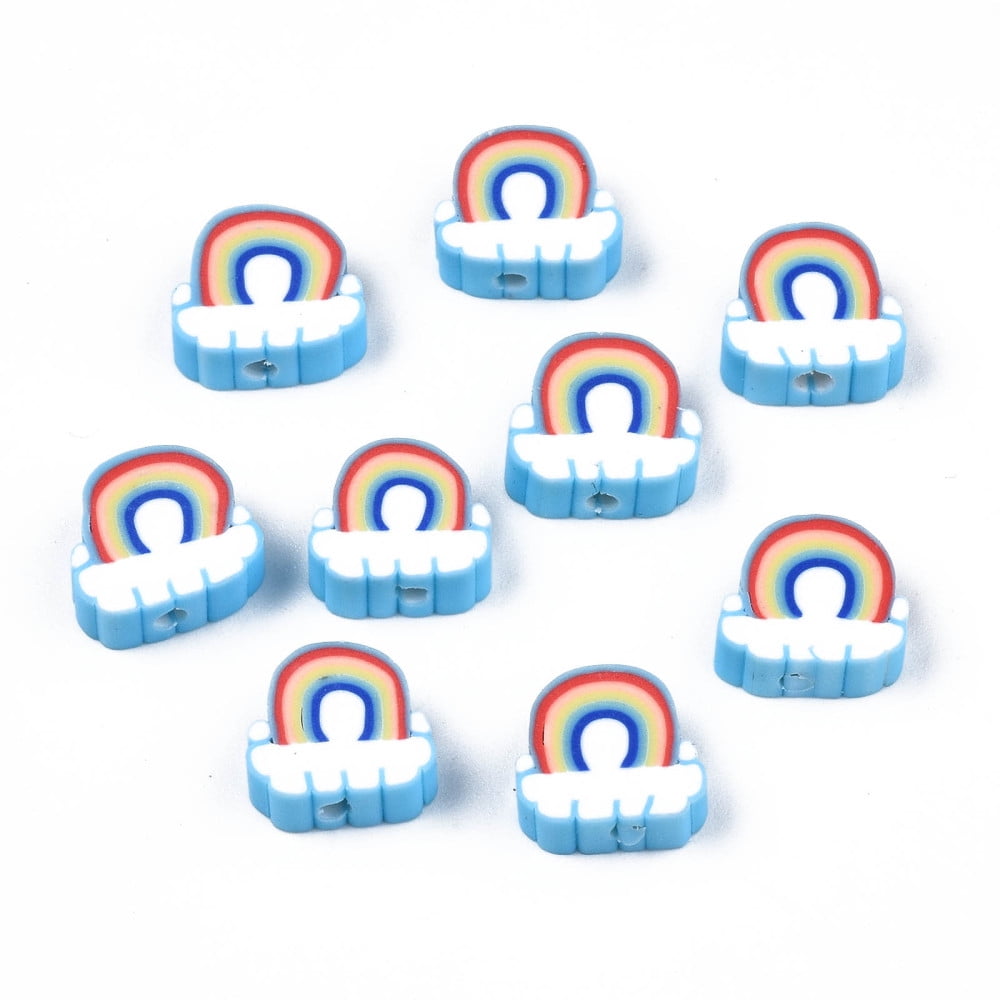 500 pc Handmade Polymer Clay Beads Rainbow Cloud Light Sky Blue 8.5~10 ...