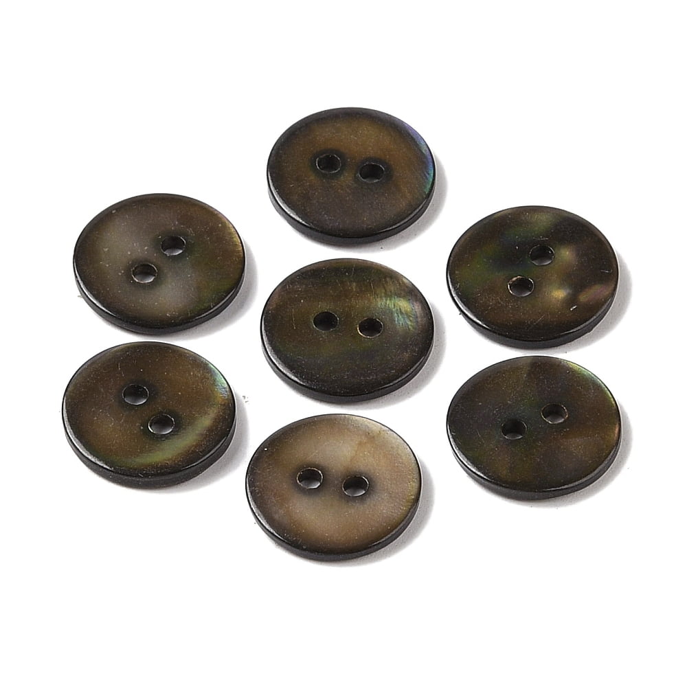 500 pc Natural Shell Button Dyed 2-Hole Flat Round Black 15x2mm Hole: 1 ...