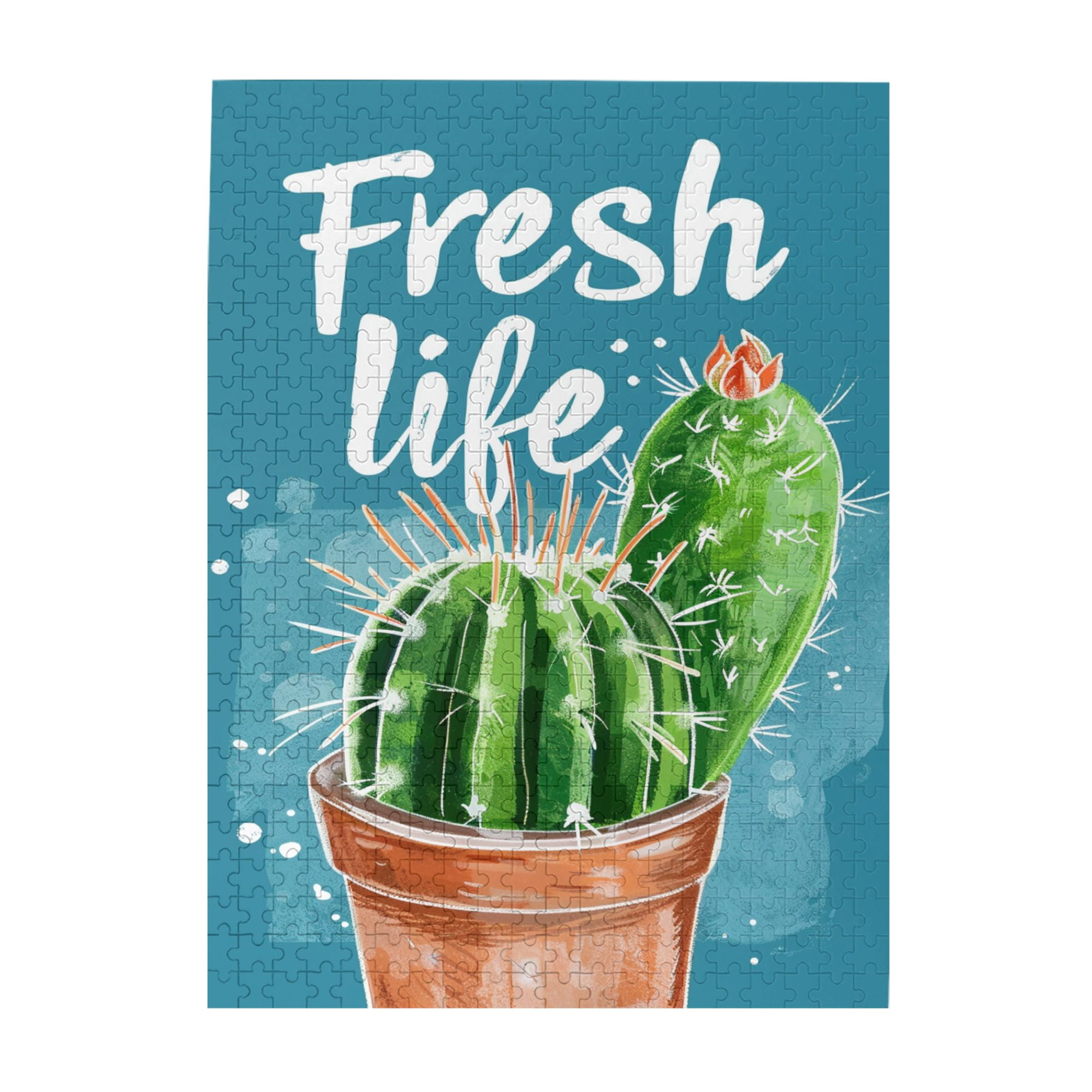 500 pcs Cactus Potted Plant Fresh Life Slogan 500 Piece Wooden Puzzles ...