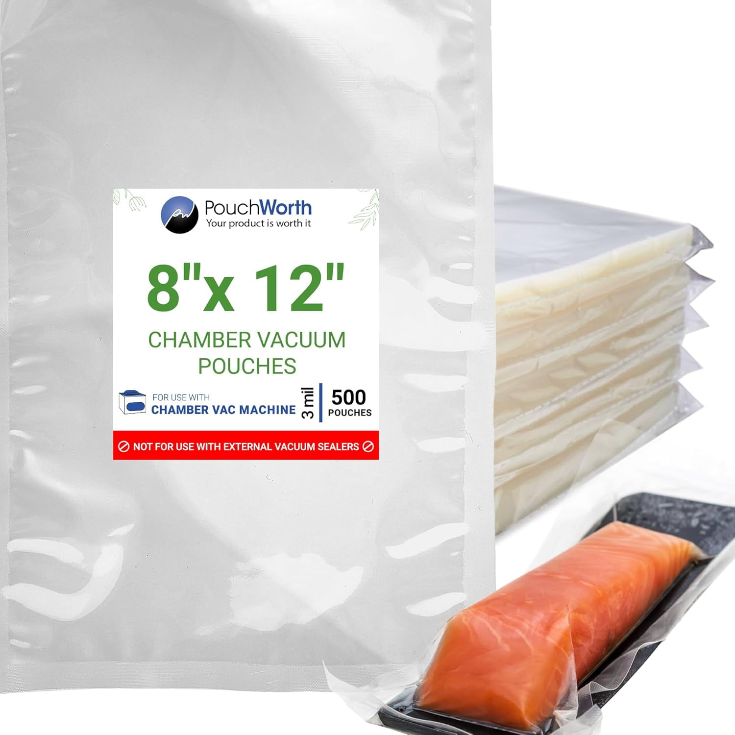500 pcs Clear 8" x 12" Quart, 3 mil Chamber Machine Pouches, Pre-Cut ...