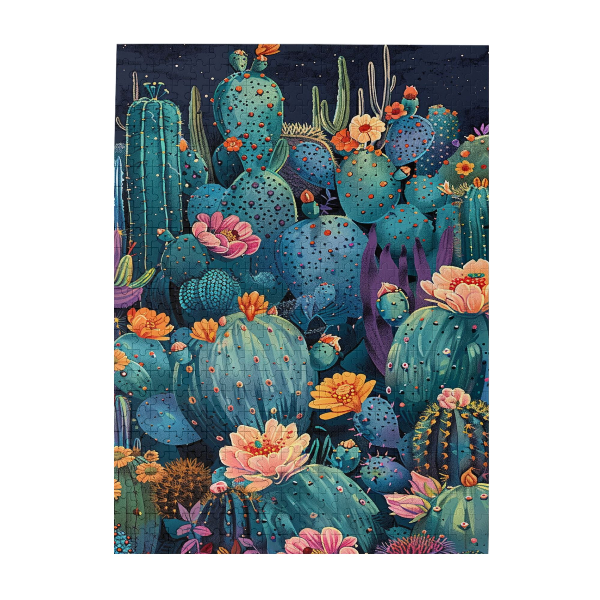 500 pcs 500 Piece Vibrant Jigsaw Puzzle Cactus Garden Night,Unique And ...