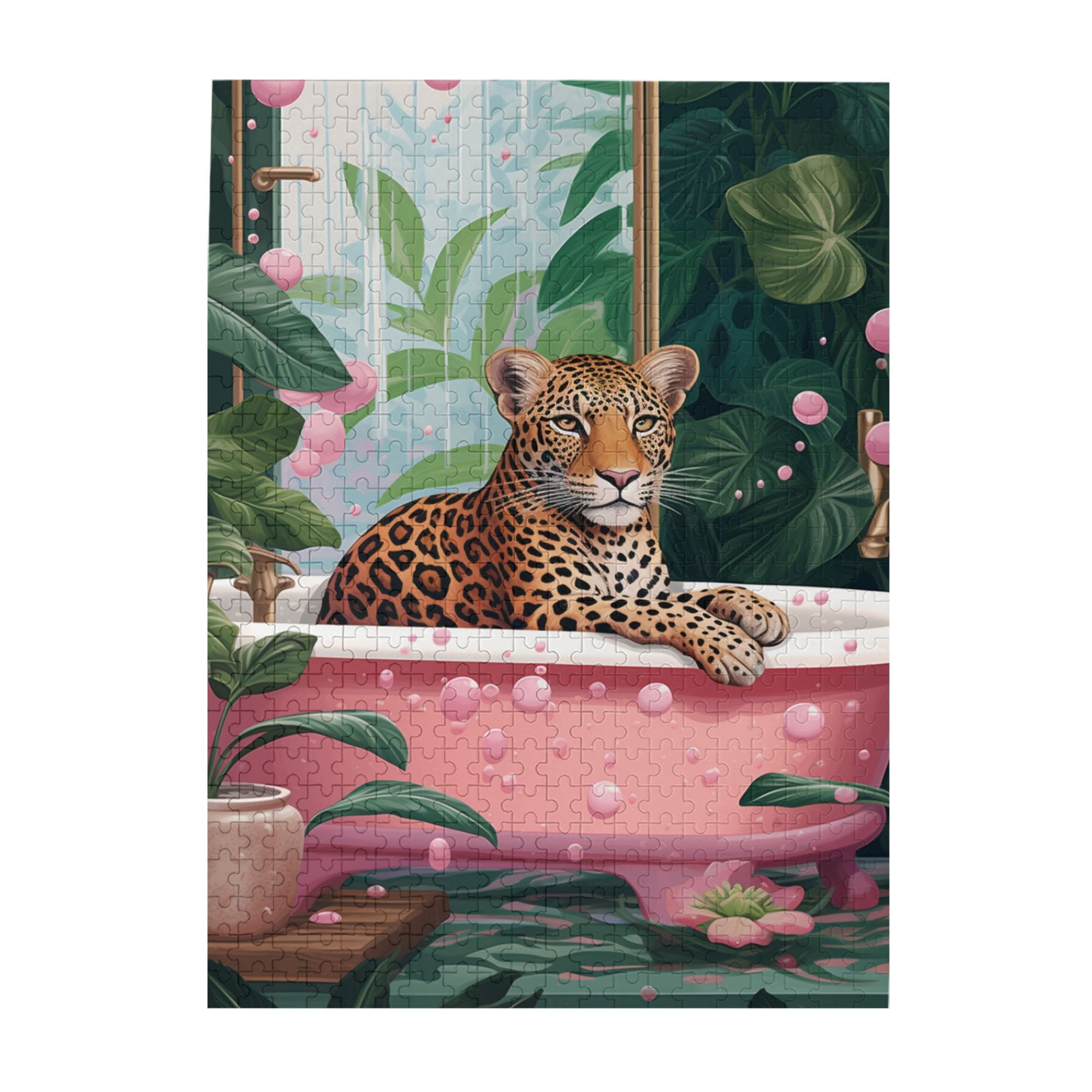 500 pcs 500 Piece Vibrant Jigsaw Puzzle The Leopard Taking A Bath ...
