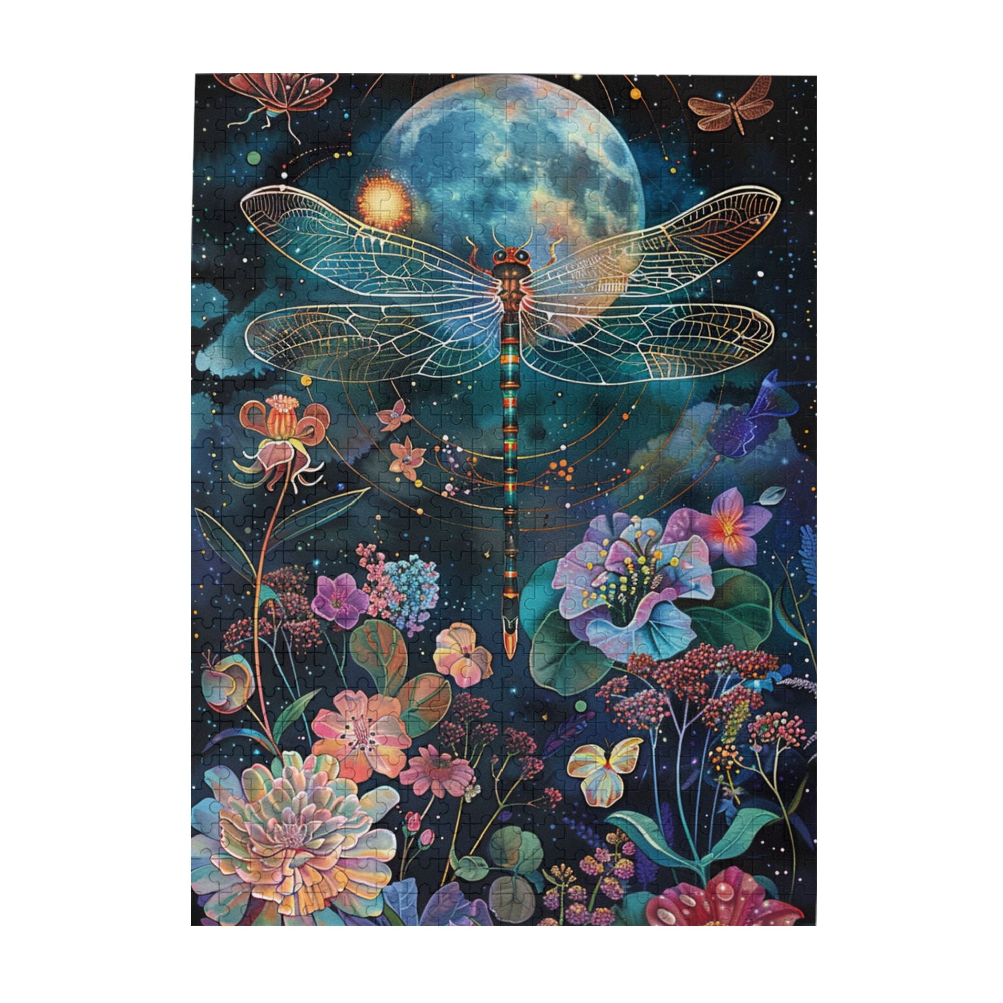 500 pcs 500 Piece Wooden Puzzles starry night Dragonflies and Flowers ...