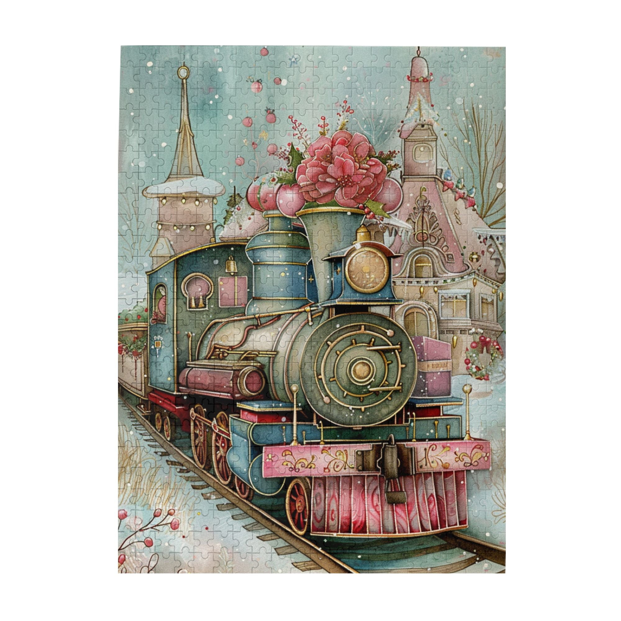 500 pcs Pink Flower train Wooden Puzzles 500 Piece,Unique Artwork for ...