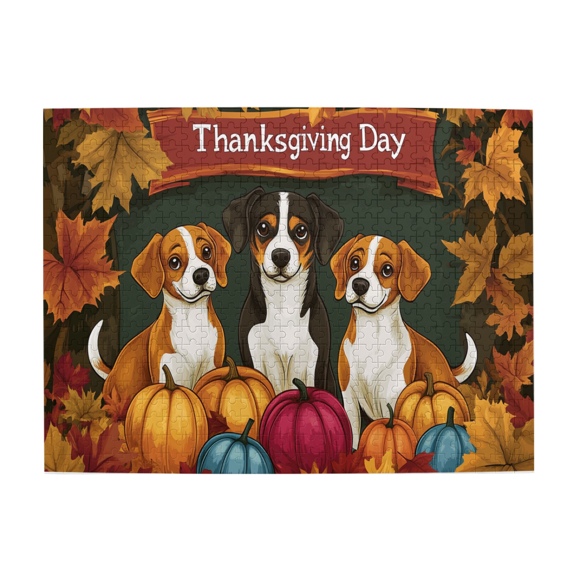 500 pcs Pumpkin & Dog Thanksgiving Day Slogan Wooden puzzles 500 Piece ...