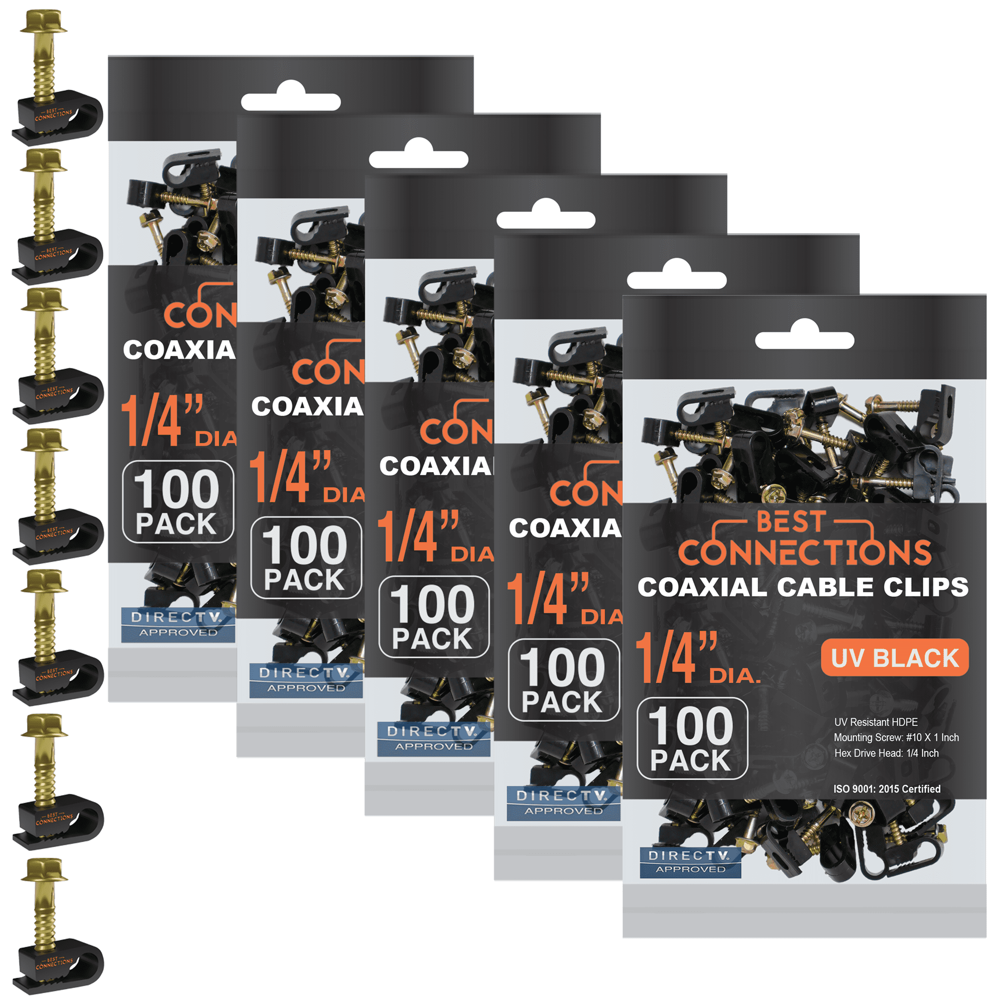 500 pcs Single Black Mounting Flex Clips w/ Strain Relief Screw RG6 ...