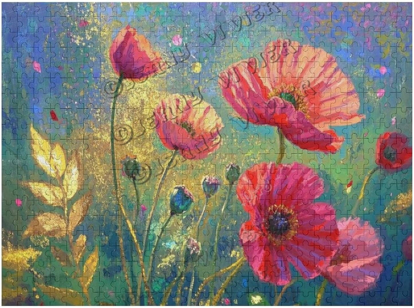 500 pcs Wooden Jigsaw Puzzle – Golden Abstract Poppy Floral Design ...