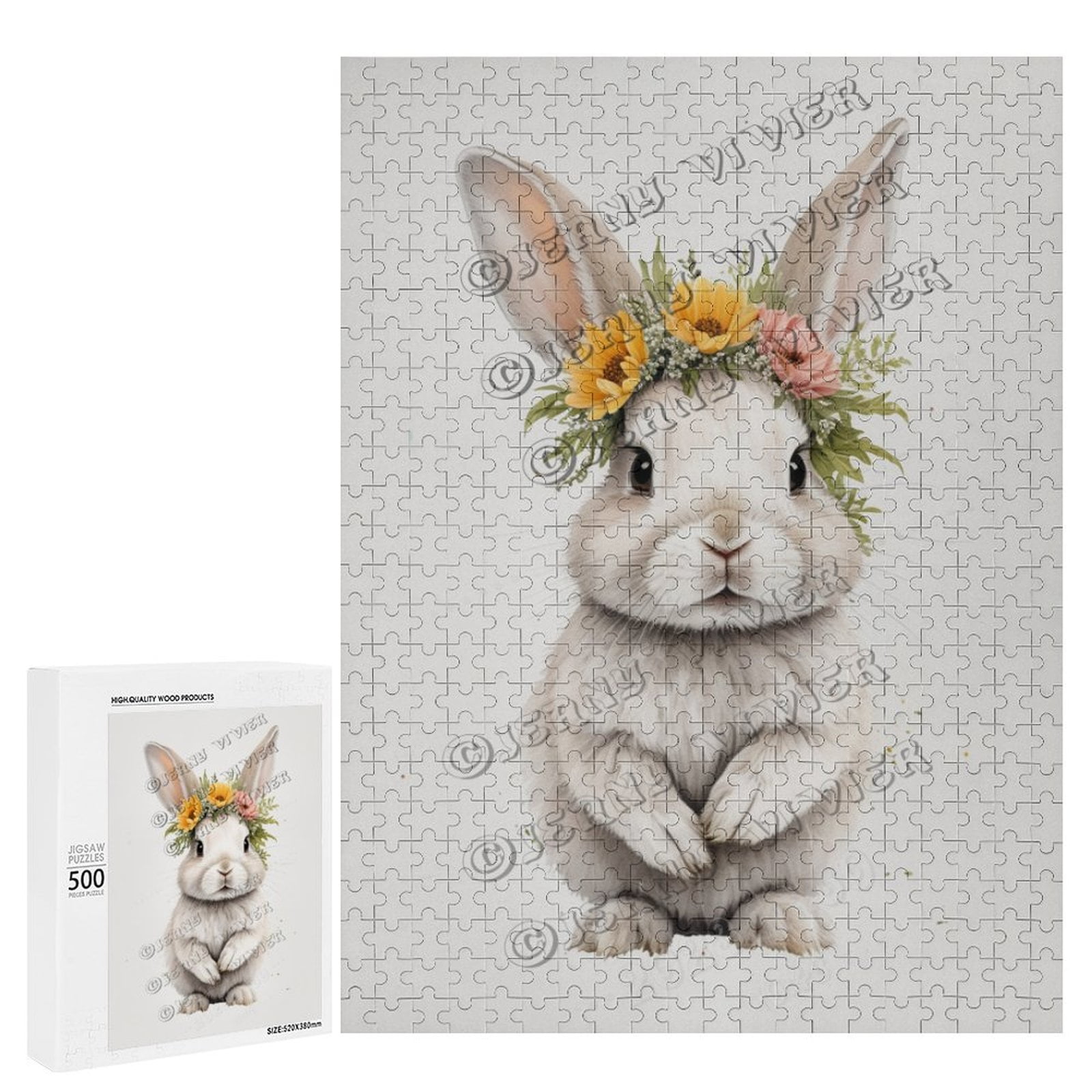 500 pcs Wooden Puzzle – Floral Rabbit in Bloom – Calming Jigsaw for ...