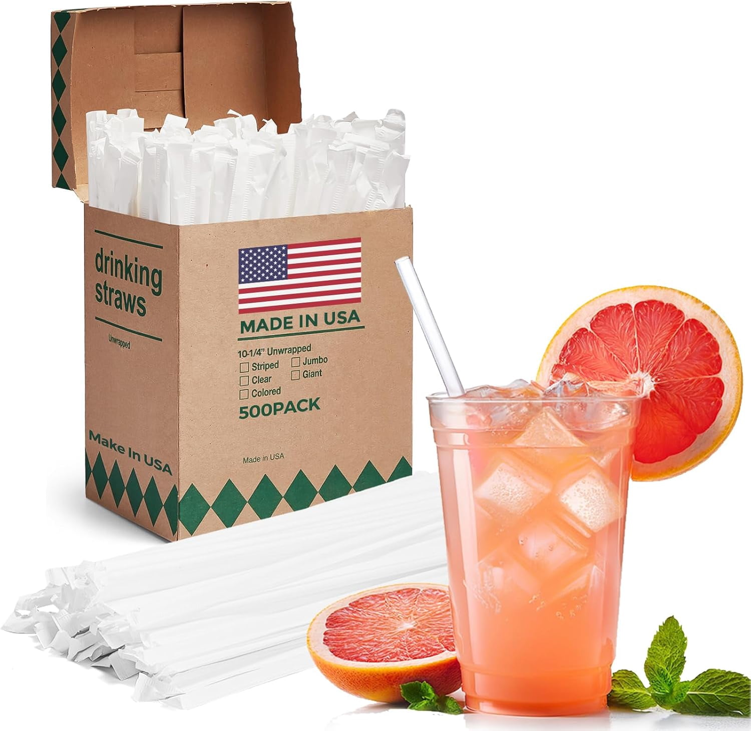 **500 pcs individually wrapped clear plastic straws, 10.25'' long, 0.24 ...