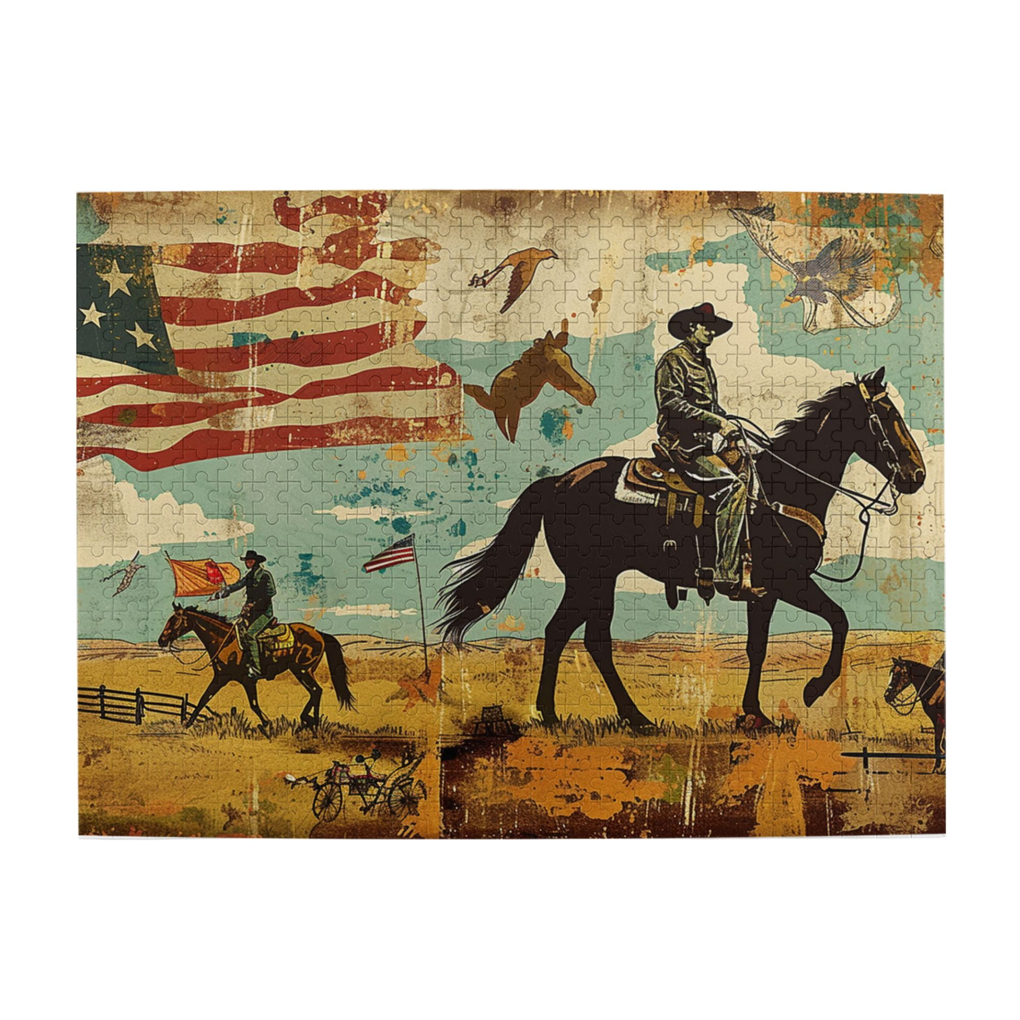 500 pcs jigsaw puzzles 500 pieces riding Cowboy & USA Flag,Impossible ...