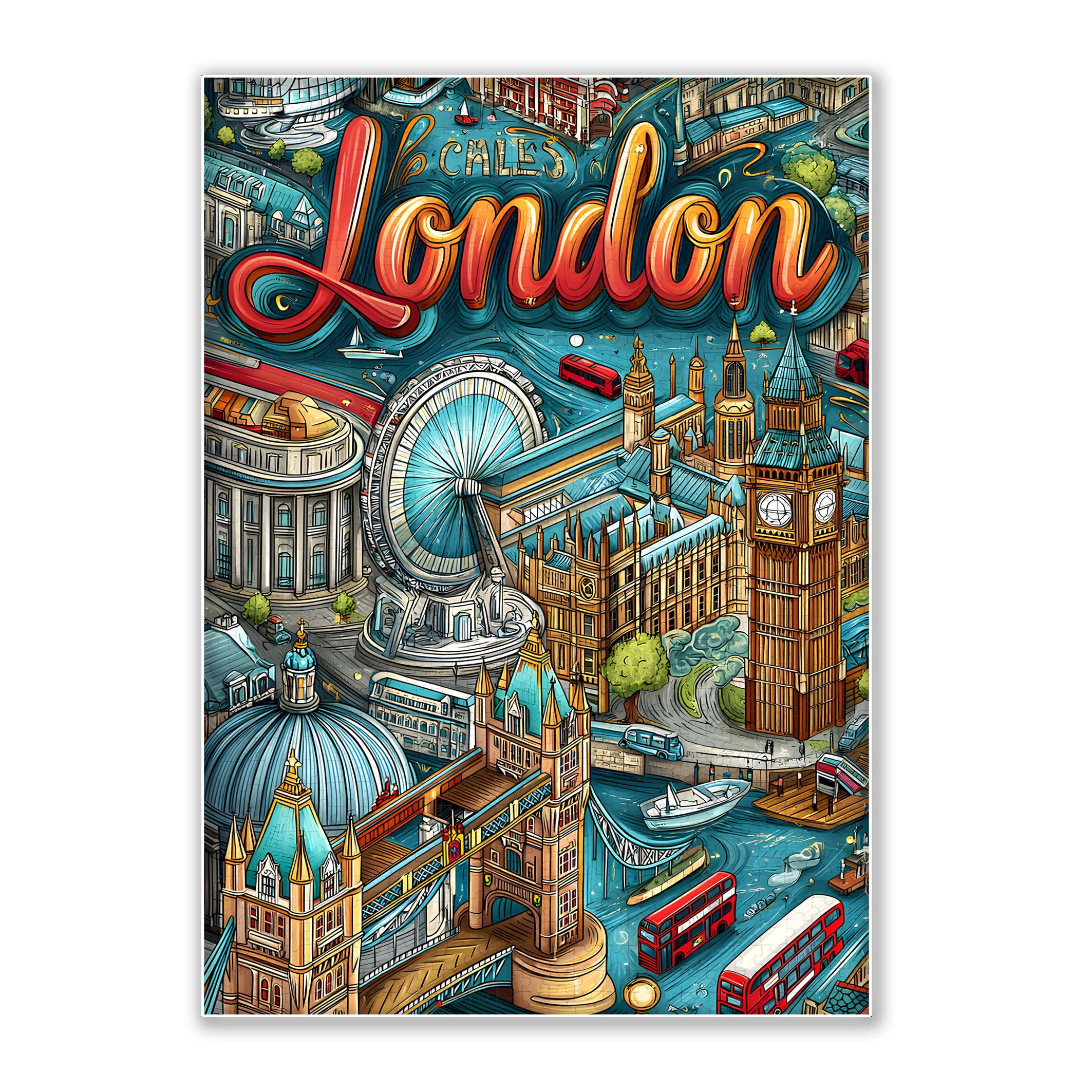 500-piece London landmarks - hand-painted memorials Adult Wooden Puzzle ...