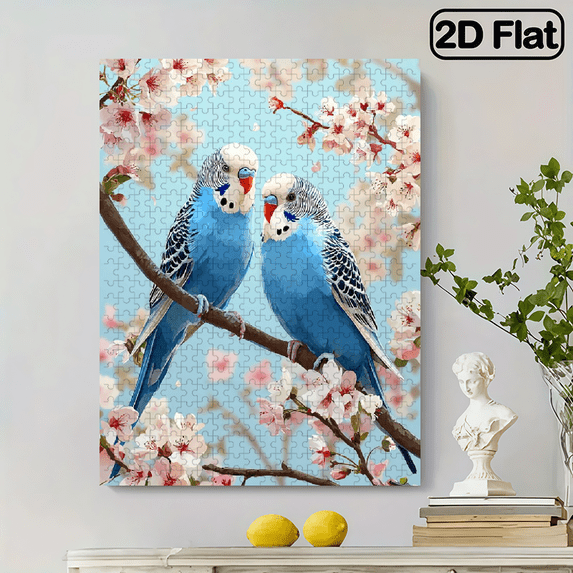 500-piece horizontal paper jigsaw puzzle - two blue parrots on a branch ...