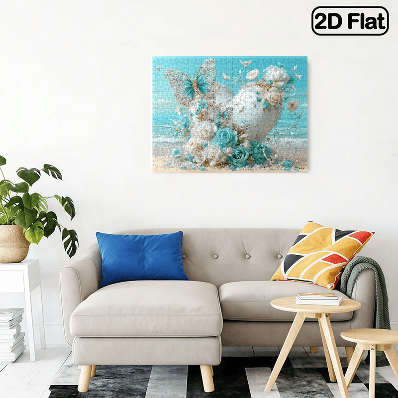 500 pieces Paper Jigsaw Puzzle 14.9x20.4in Painting Heart-Shaped Beach ...