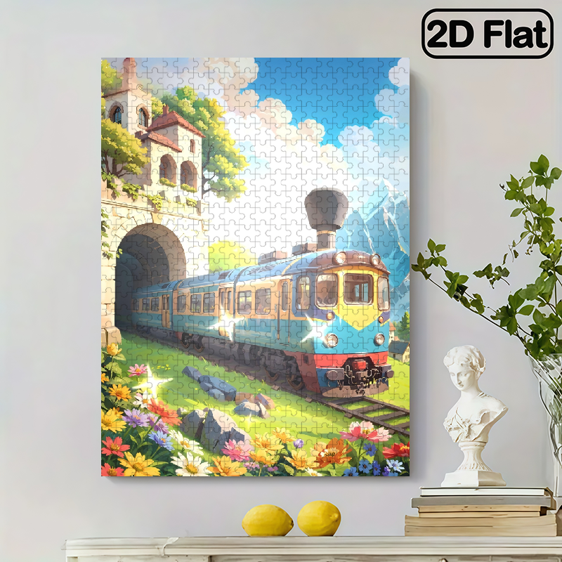 500 pieces of vertical paper jigsaw puzzle - A colorful train passing ...
