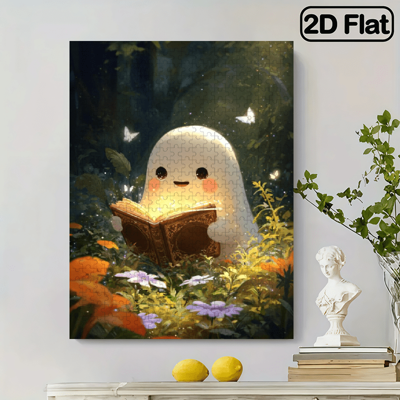 500 pieces of vertical paper jigsaw puzzle - The cute ghost reading a ...