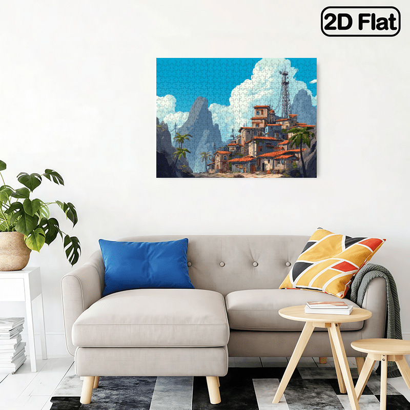 500 pieces of scene puzzle. A cozy fairy tale town. Colorful and ...