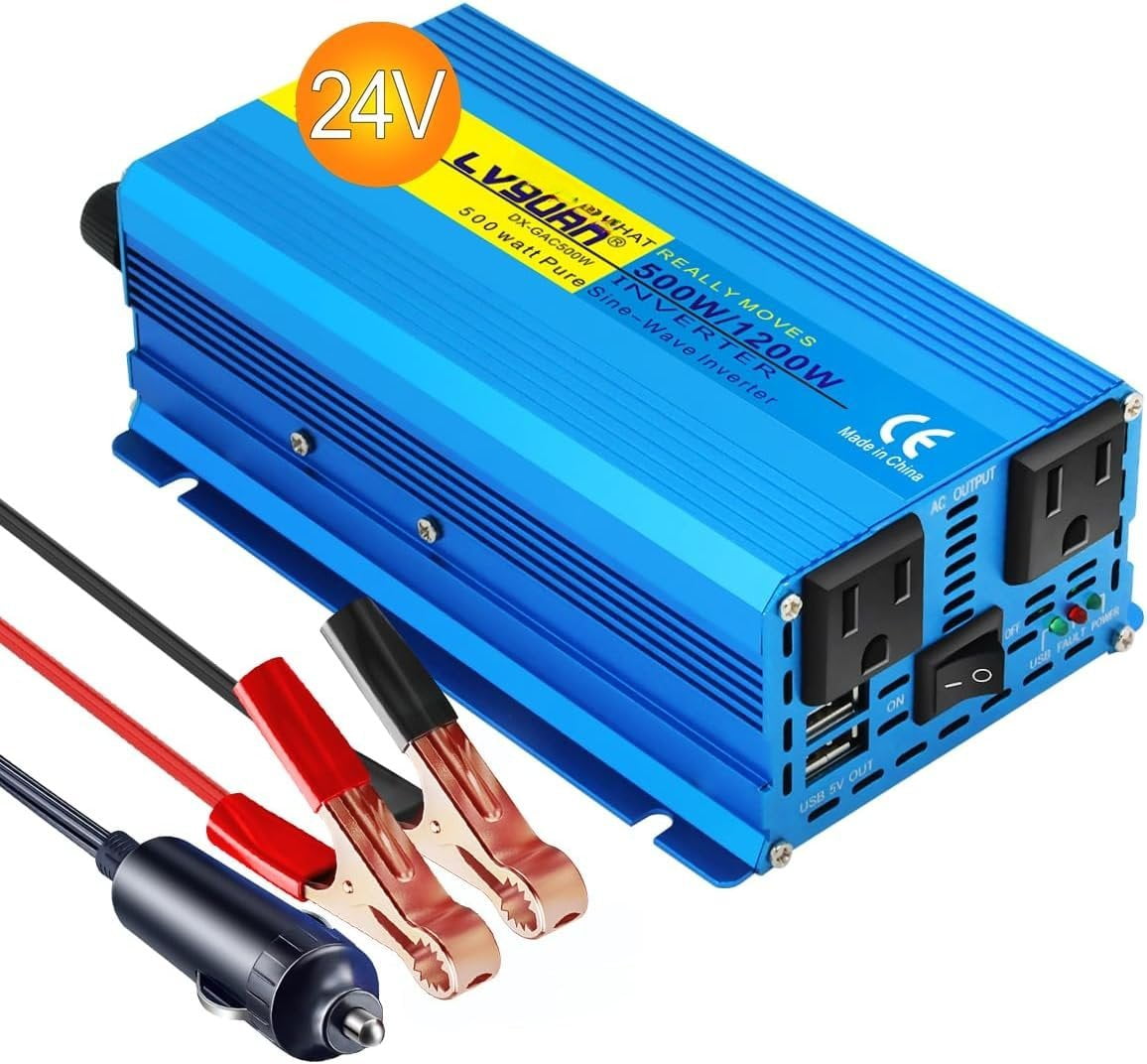 500 watts 1000 () Pure Sine Wave Power Inverter 24V DC to 110V/120V AC ...