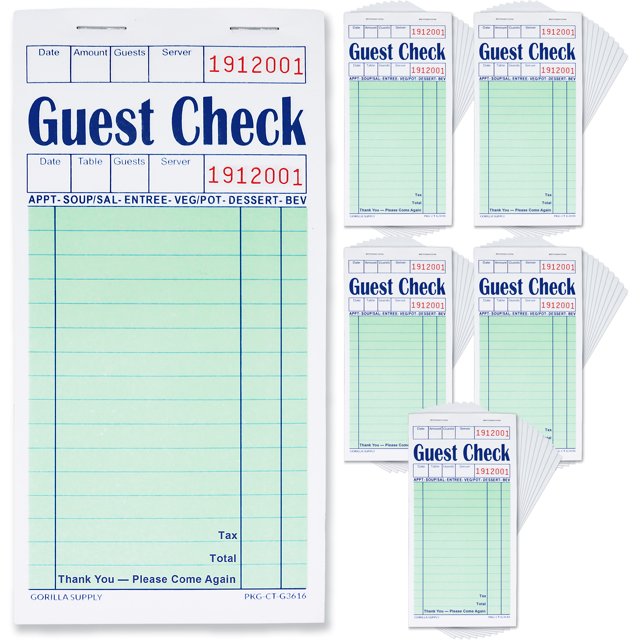 "Gorilla Supply 5000 Guest Check Book, 3.4"" x 6.73"" Server Notepads ...